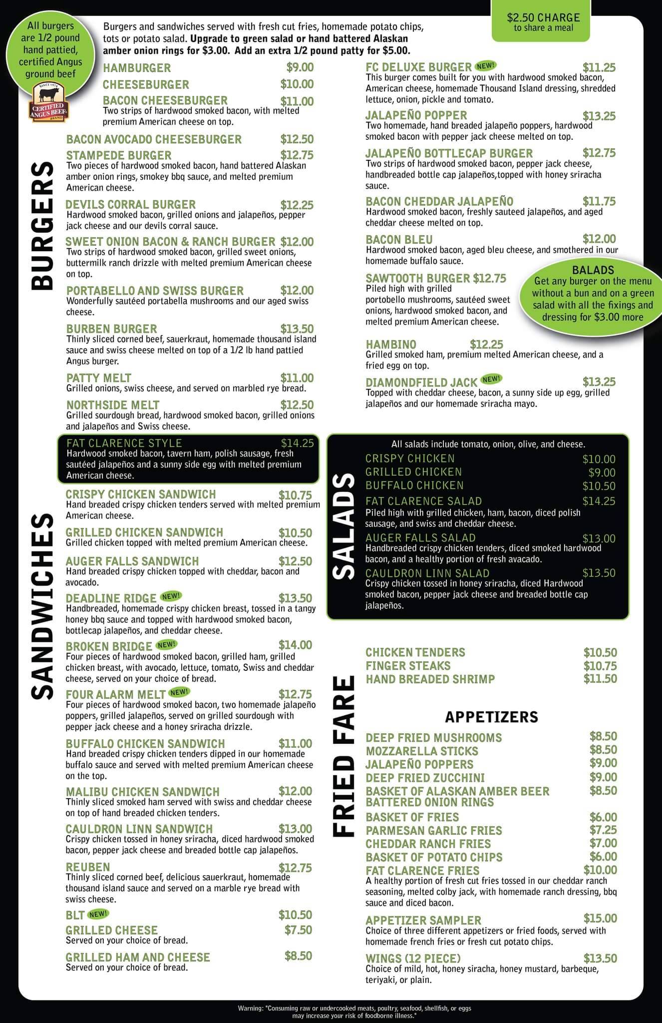 Menu at Fat Clarence's Pub and Grub, Jerome