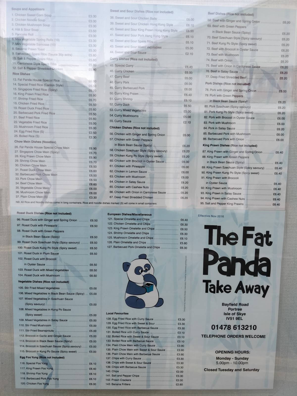 Menu at Fat Panda Takeaway fast food, Portree
