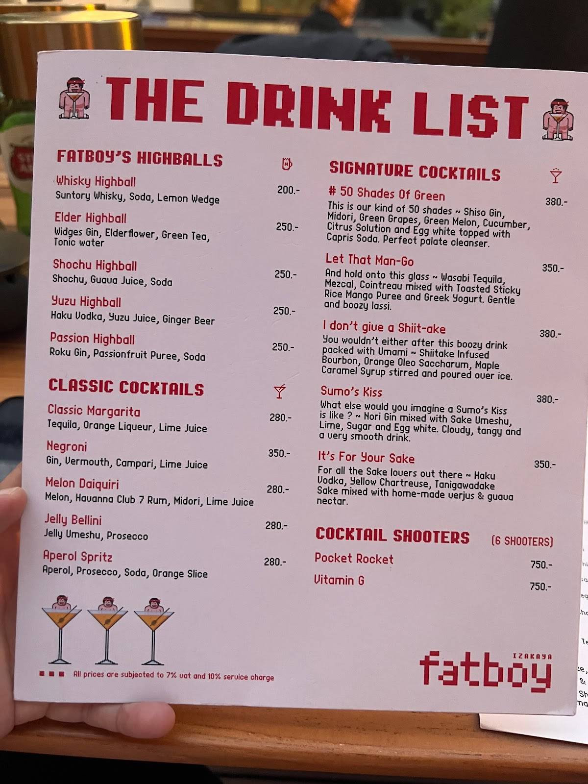 Menu at Fatboy Izakaya restaurant, Bangkok