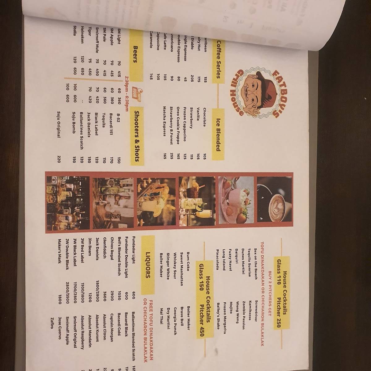 Menu at Fatboy's Grill House restaurant, Baguio