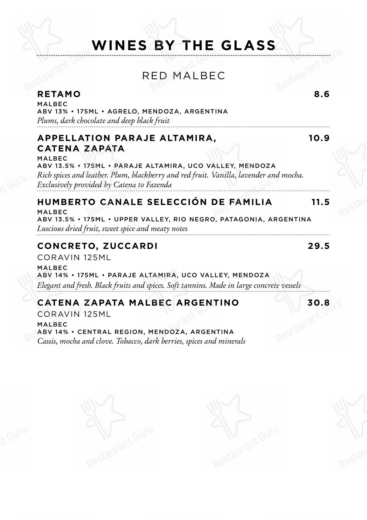 Menu at Fazenda Rodizio Bar & Grill, Edinburgh