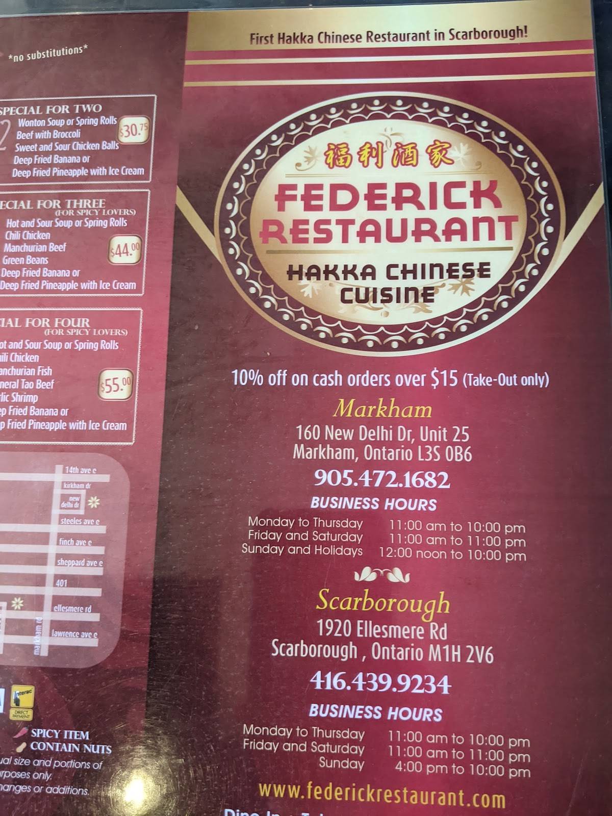 Menu at Federick Restaurant, Toronto, Ellesmere Rd