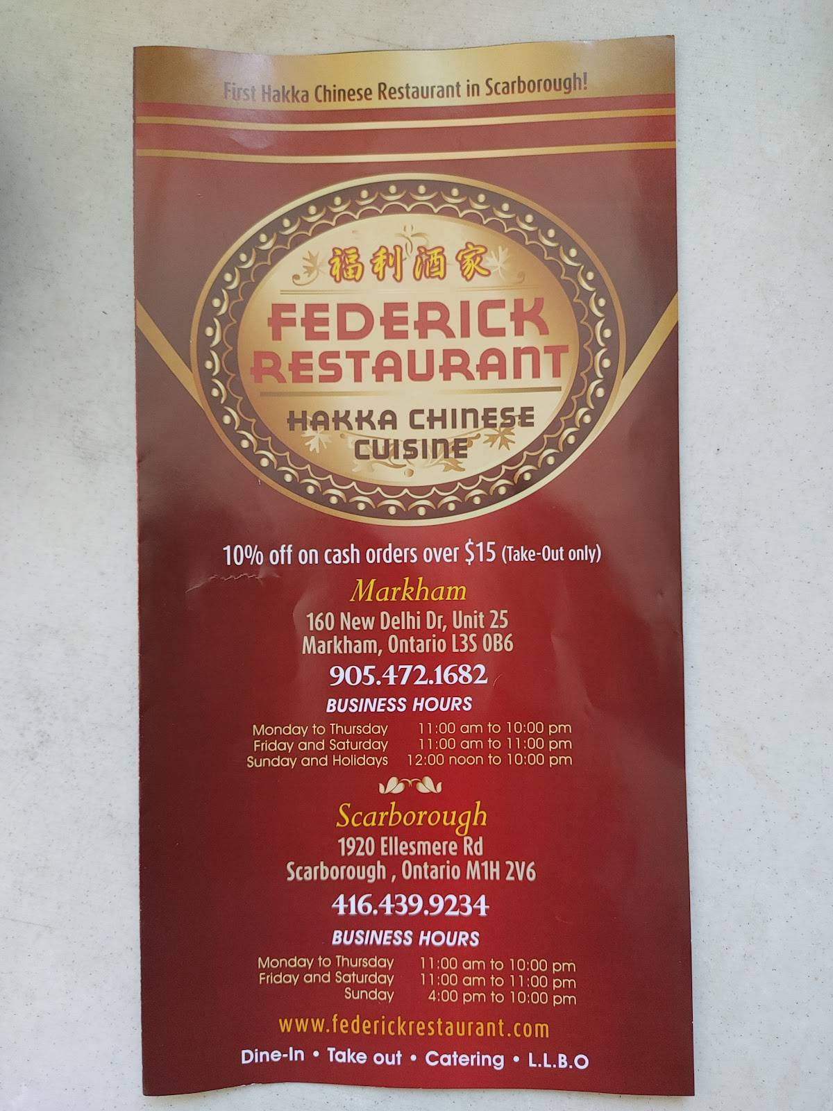 Menu at Federick Restaurant, Toronto, Ellesmere Rd