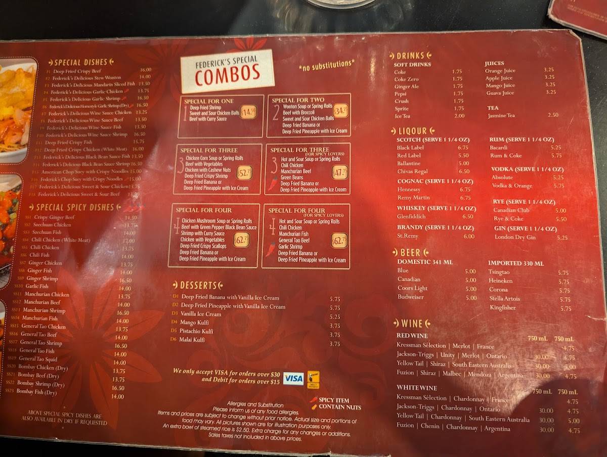 Menu at Federick Restaurant, Toronto, Ellesmere Rd