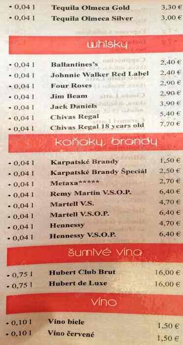 Menu at Fellini Restaurant, Bratislava, Vazovova 2740/19