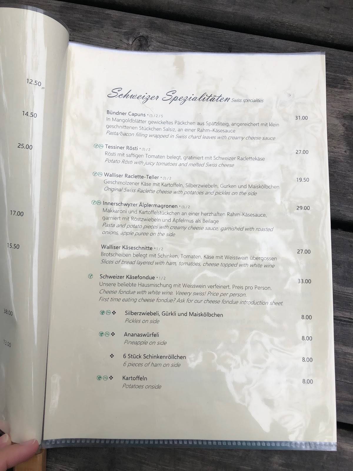 Speisekarte von Restaurant Felsenegg, Stallikon, Felsenegg 1