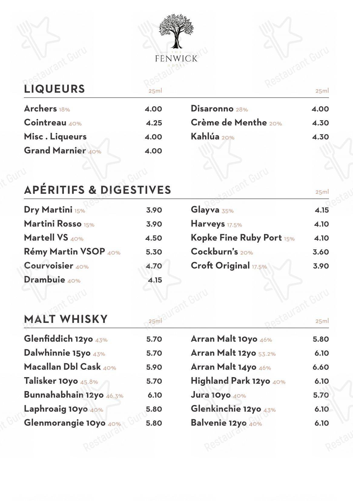 Menu at Fenwick Hotel pub & bar, Fenwick