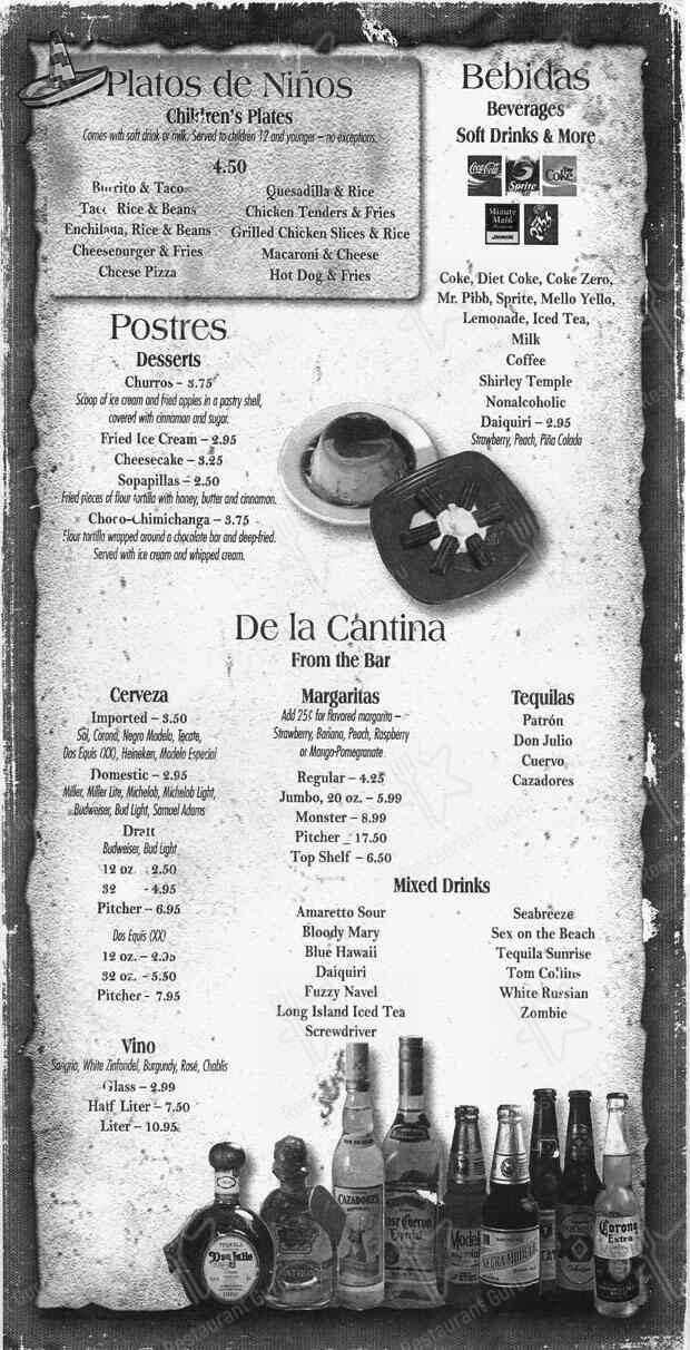 Menu at Fiesta Azteca pub & bar, Uniontown