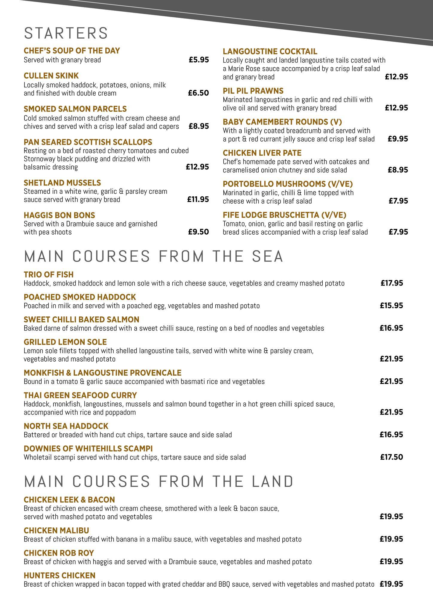 Menu at Fife Lodge Hotel pub & bar, Banff