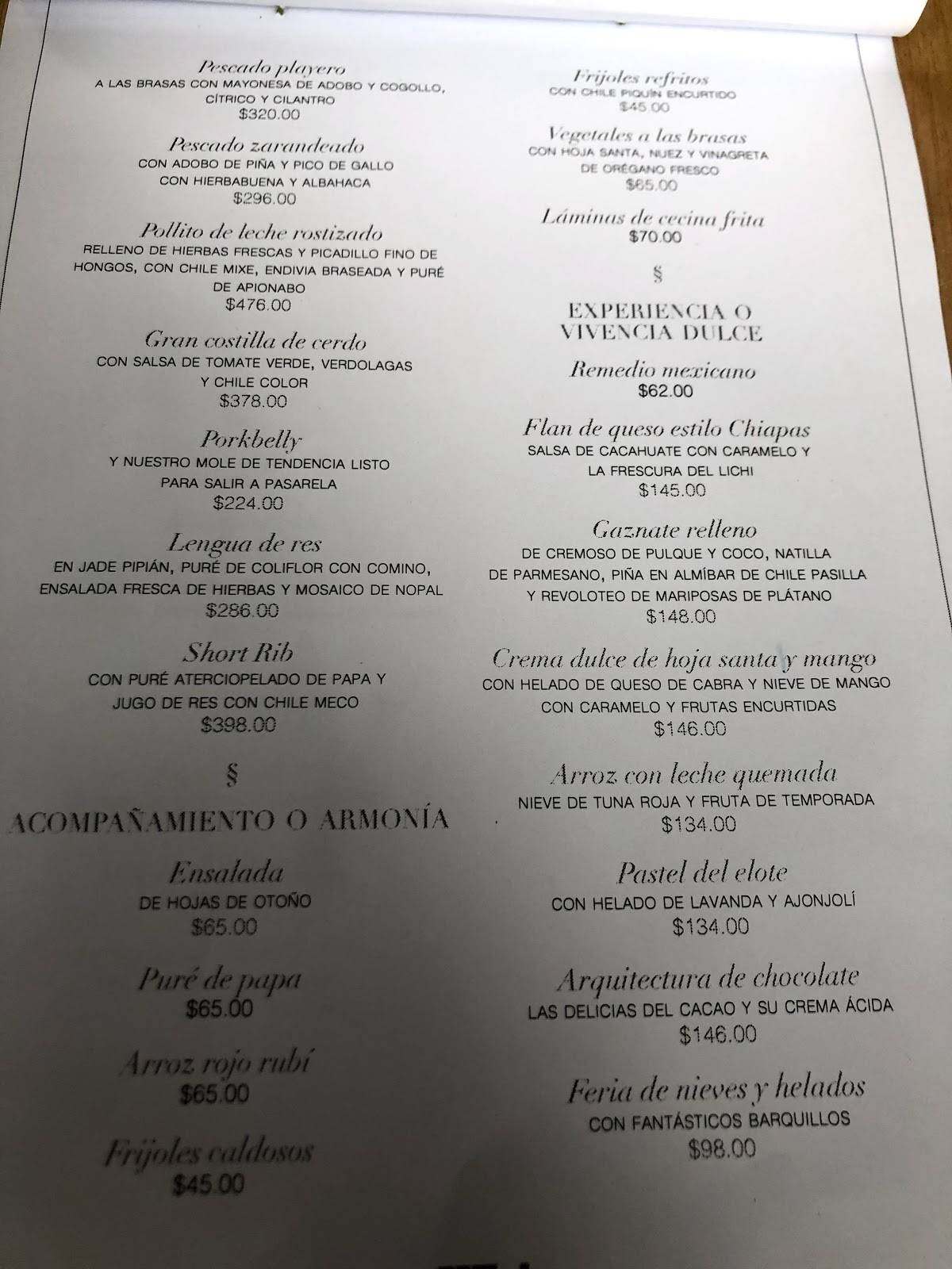 Carta del restaurante Filigrana, Ciudad del México, Av. Veracruz 62