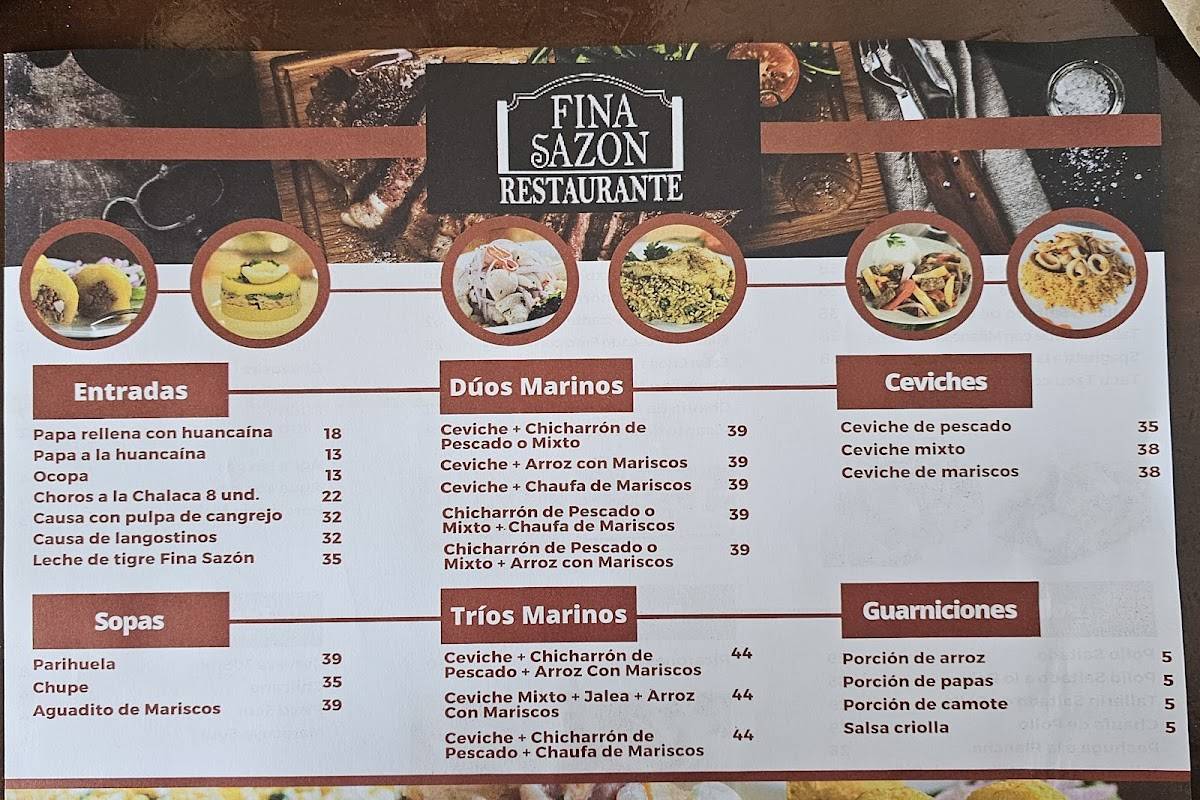 Carta de "Fina Sazón" - Restaurante, Distrito de Chorrillos