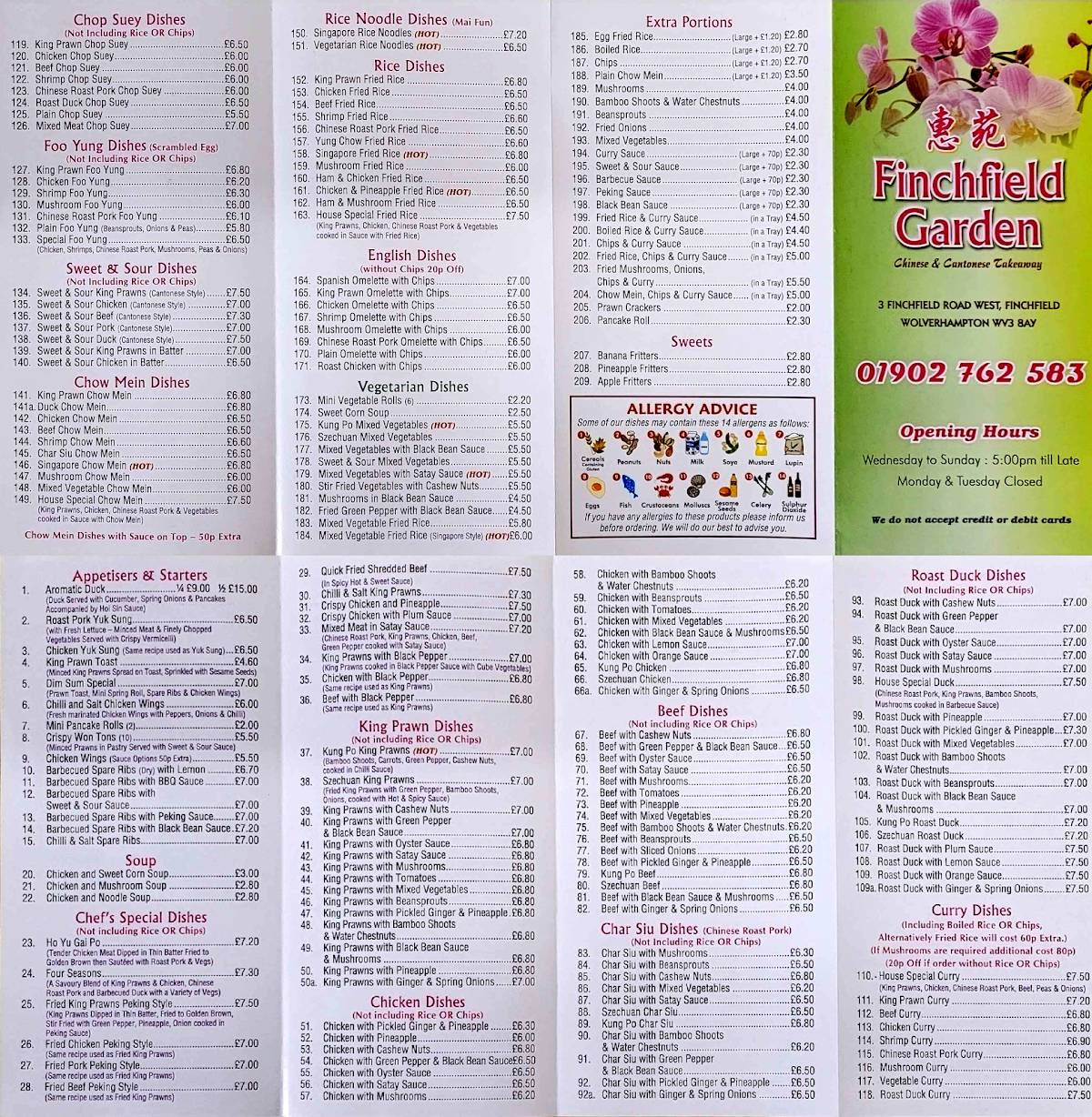 Menu at Finchfield Gardens fast food, Wolverhampton