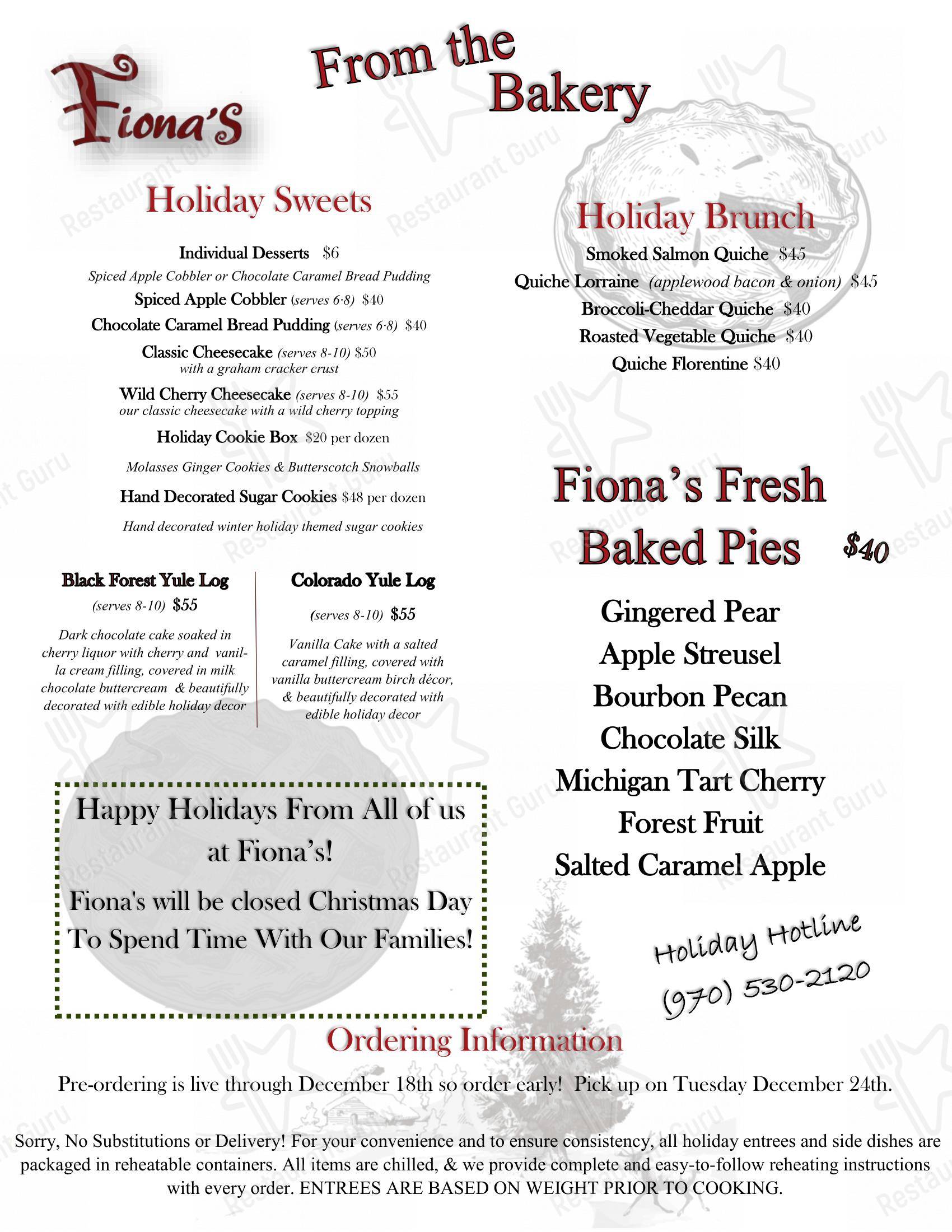 Menu at Fiona's Deli, Bakery & Catering, Fort Collins, E Harmony Rd