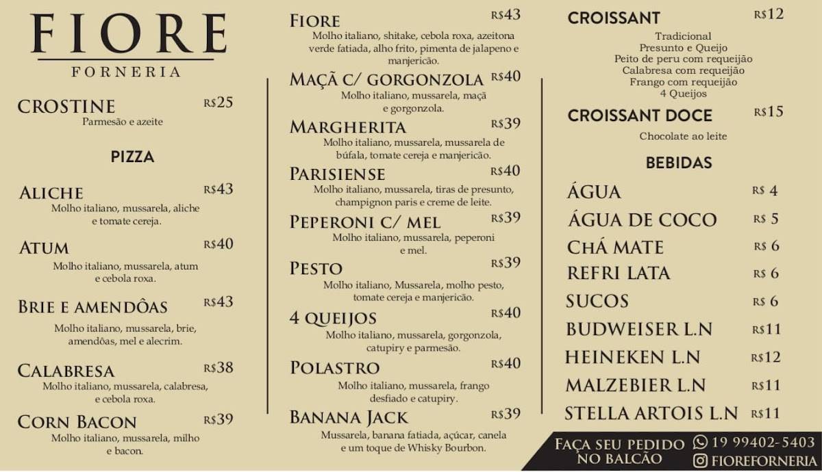 Menu em Fiore Forneria restaurante, Holambra
