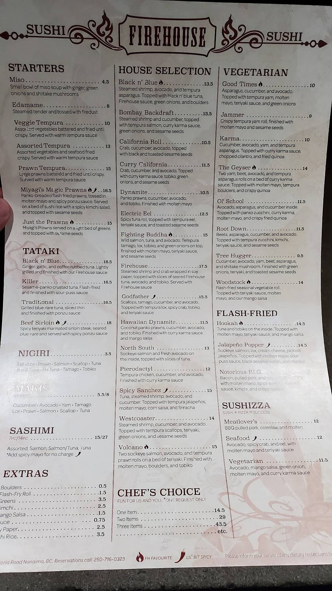 Menu at Firehouse Grill restaurant, Nanaimo