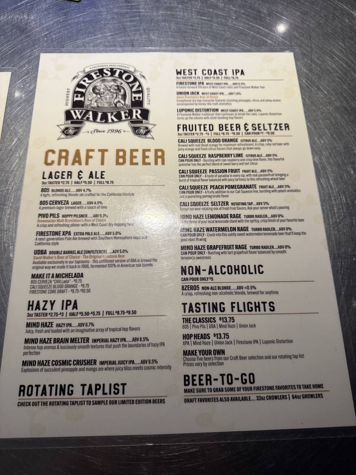 Menu at Firestone Walker Brewing Company - Barrelworks, Buellton