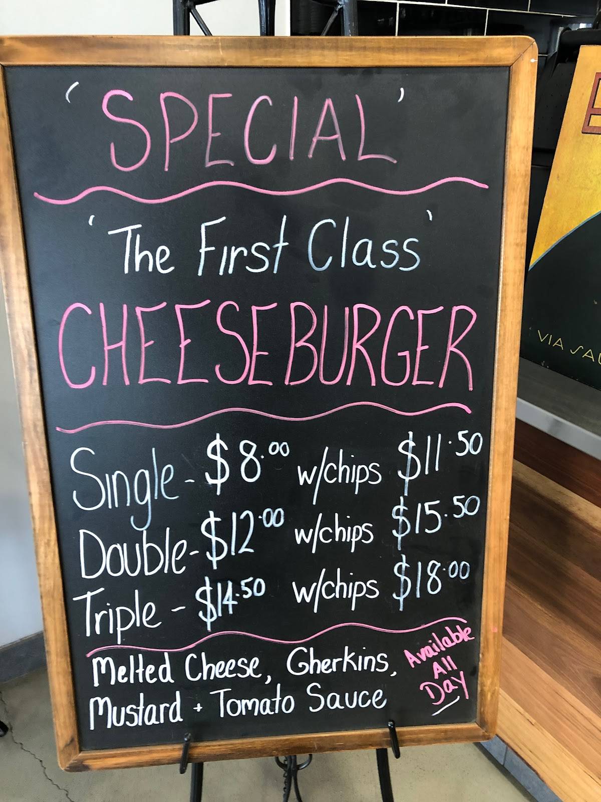 Menu at First Class Cafe, Kemps Creek