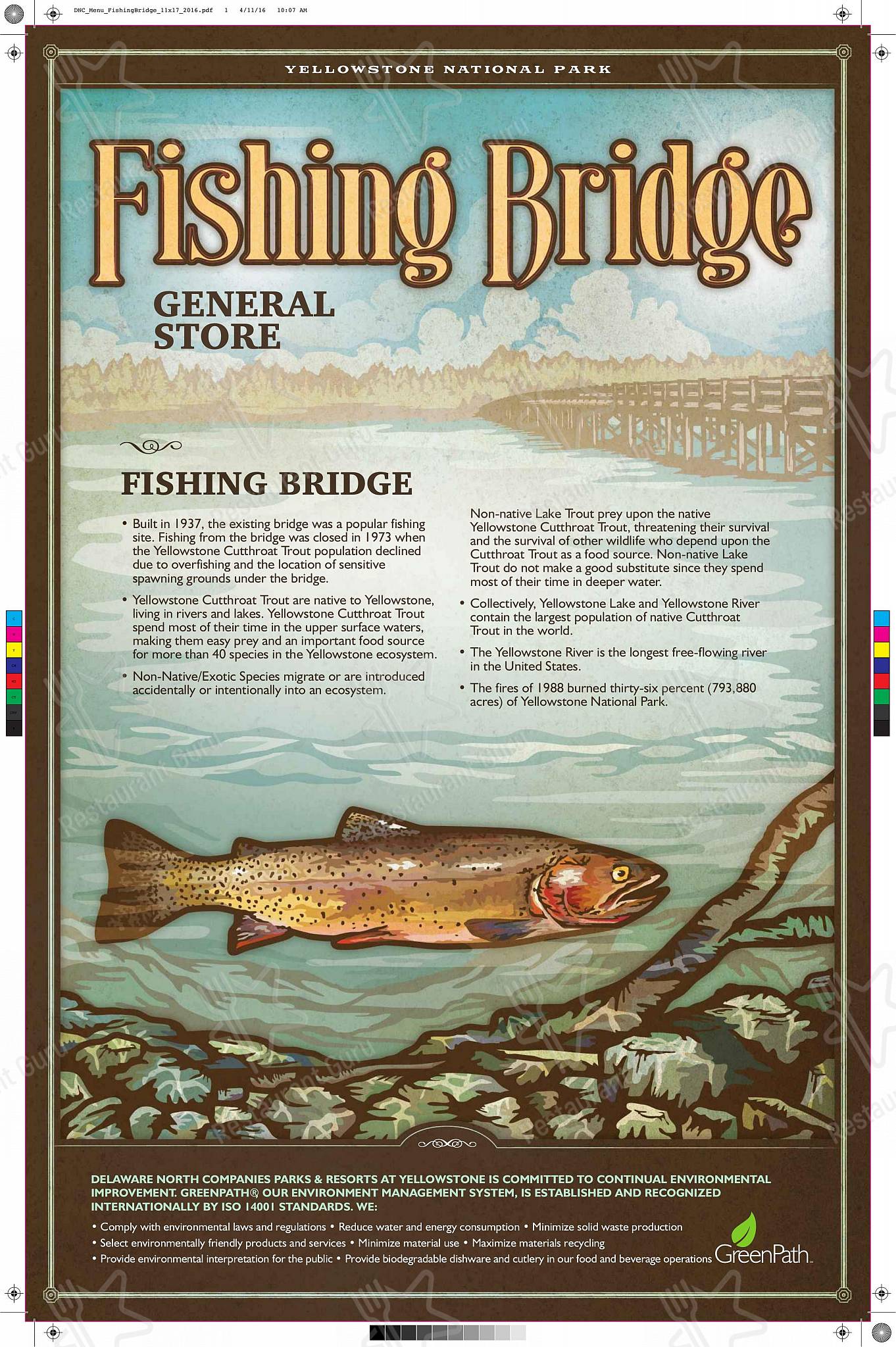 Menu at Fishing Bridge General Store restaurant, USA