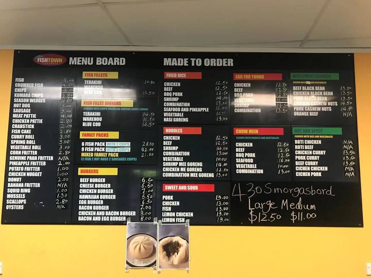 Menu at Fishtown Takeaways restaurant, Upper Hutt