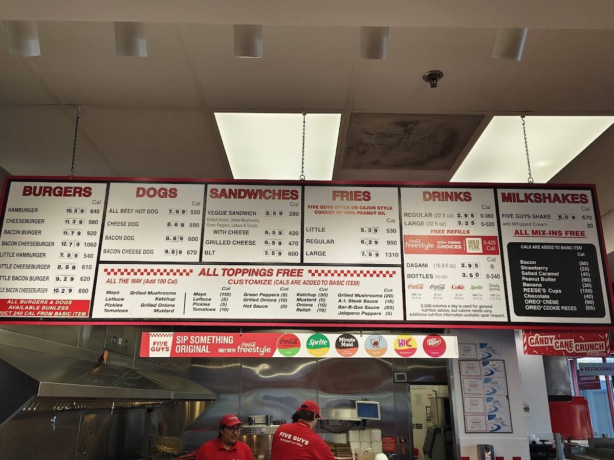 Menu at Five Guys fast food, Phoenix, E Ray Rd Suite 101