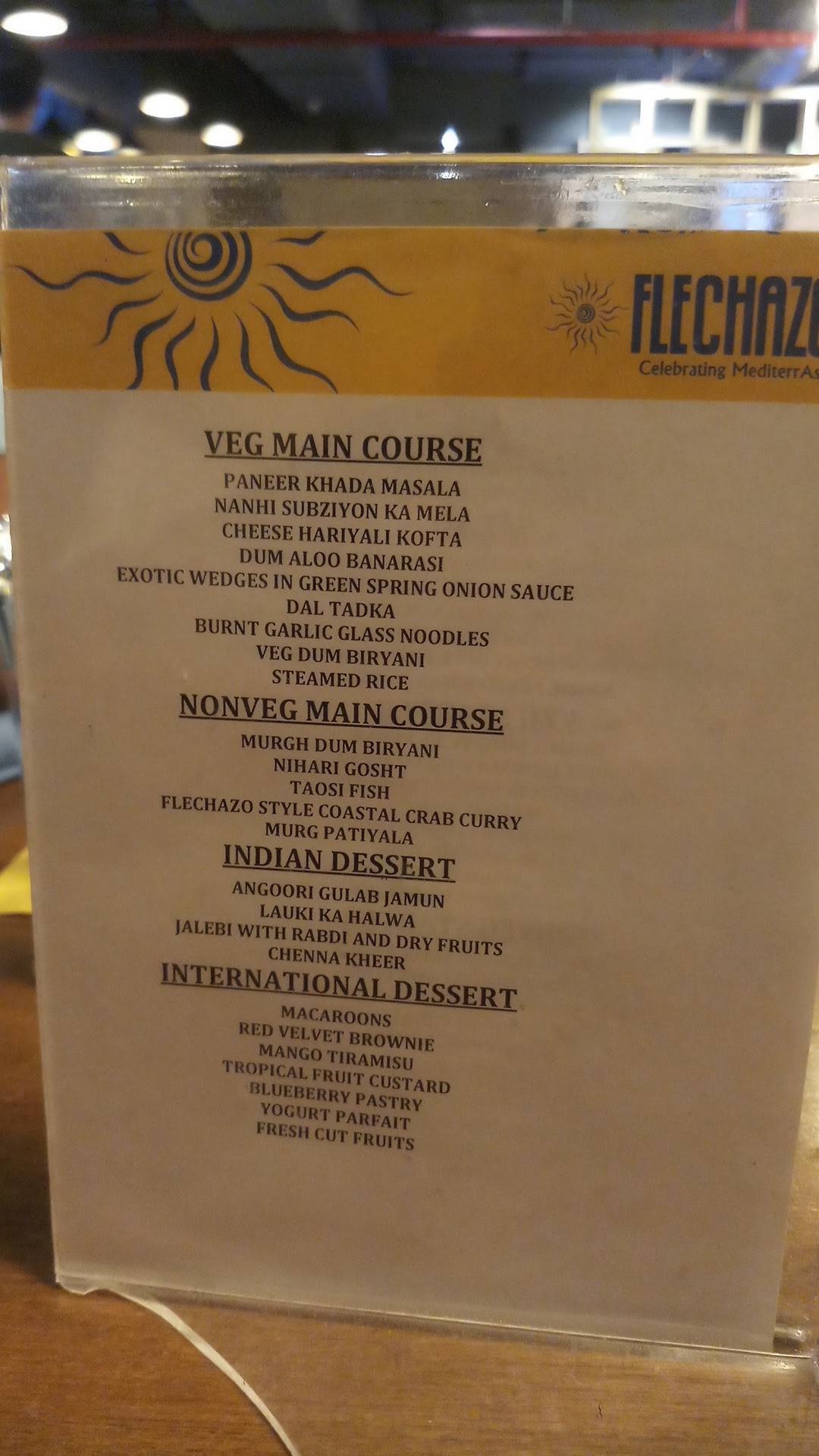 Menu at Flechazo Gachibowli, Hyderabad, Gachibowli Flyover