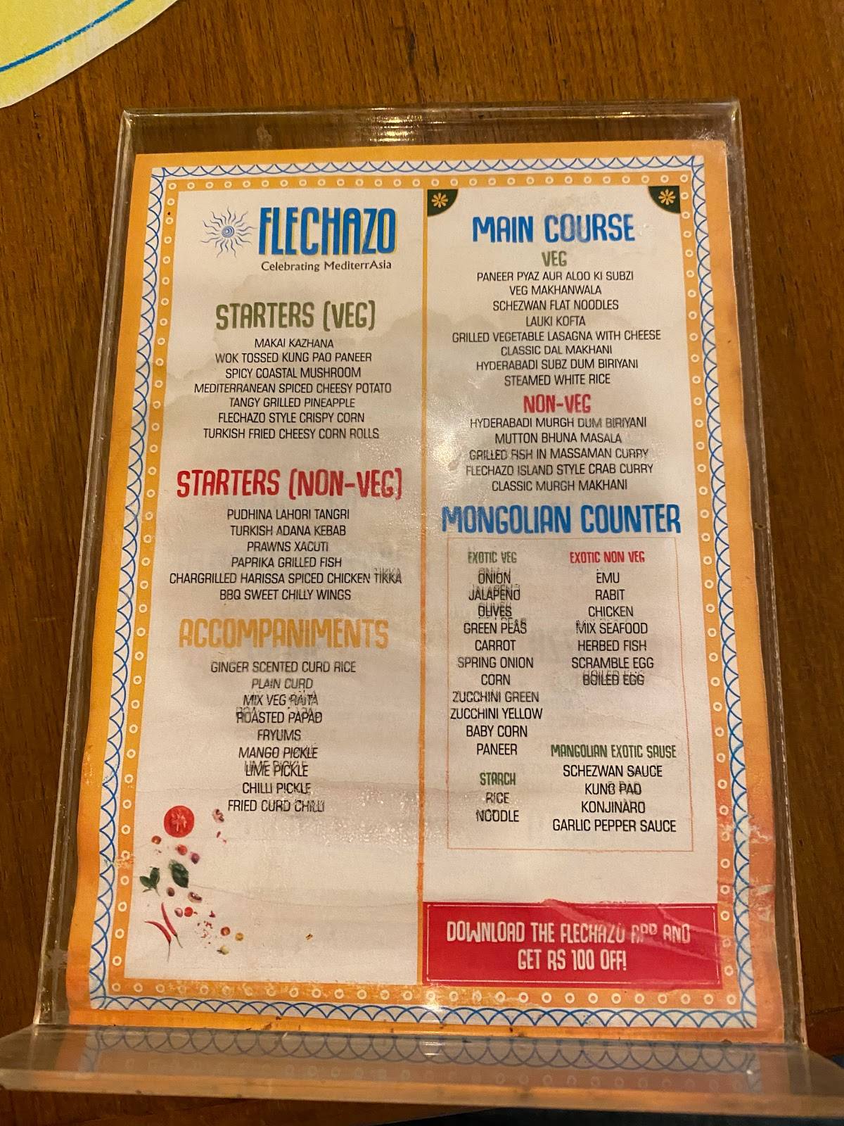 Menu at Flechazo Gachibowli, Hyderabad, Gachibowli Flyover