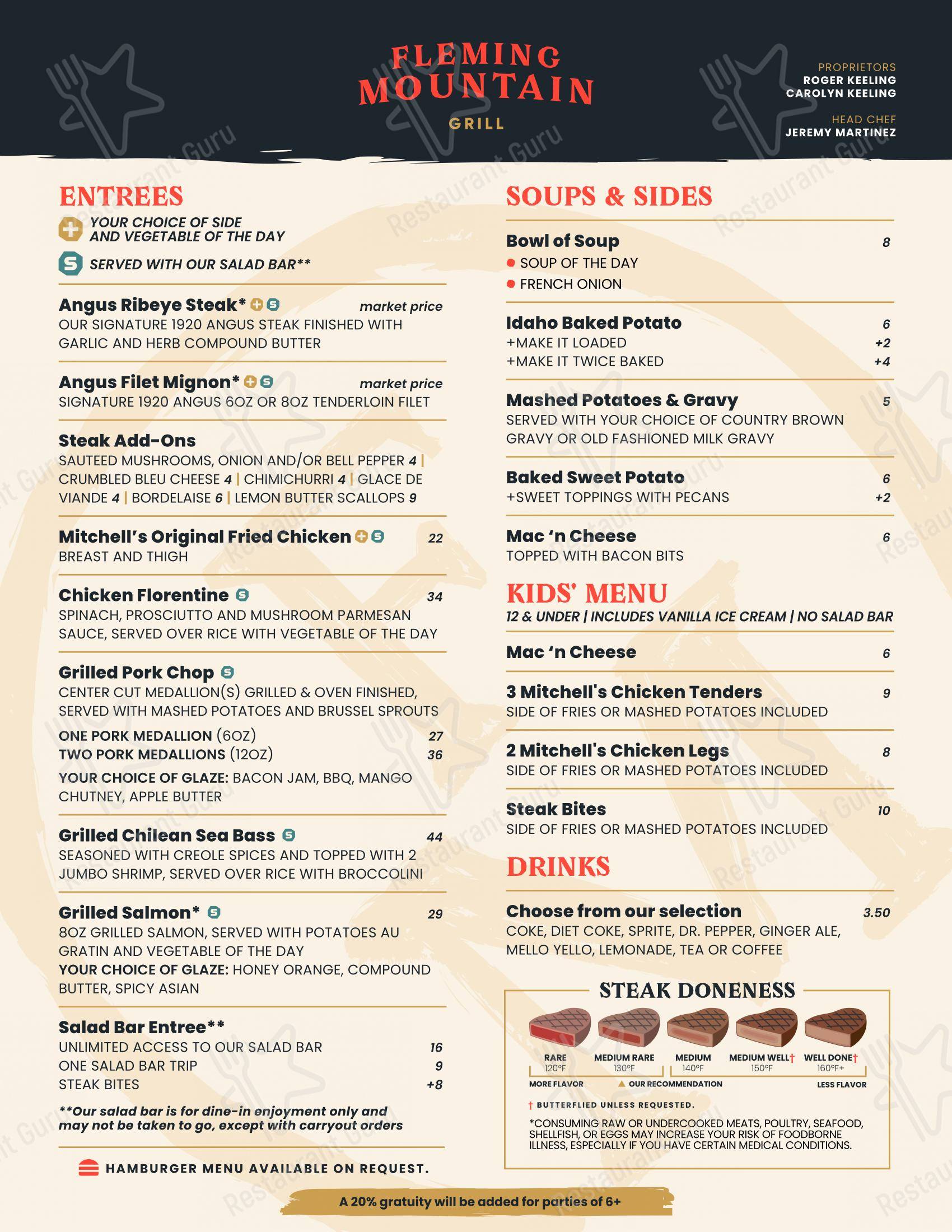 Menu at Fleming Mountain Grill steakhouse, Lynchburg