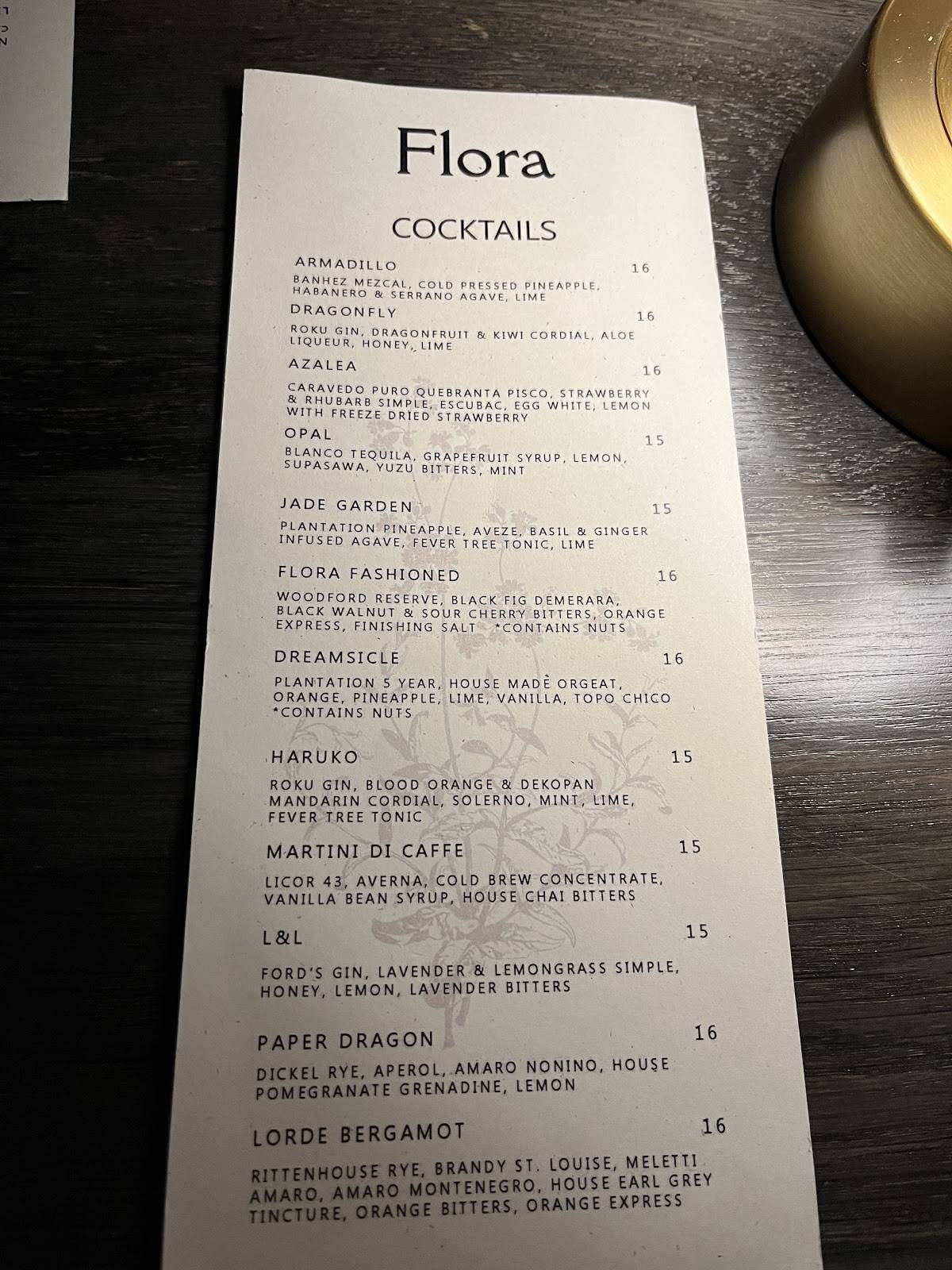 Carta del pub y bar Flora, Beaverton