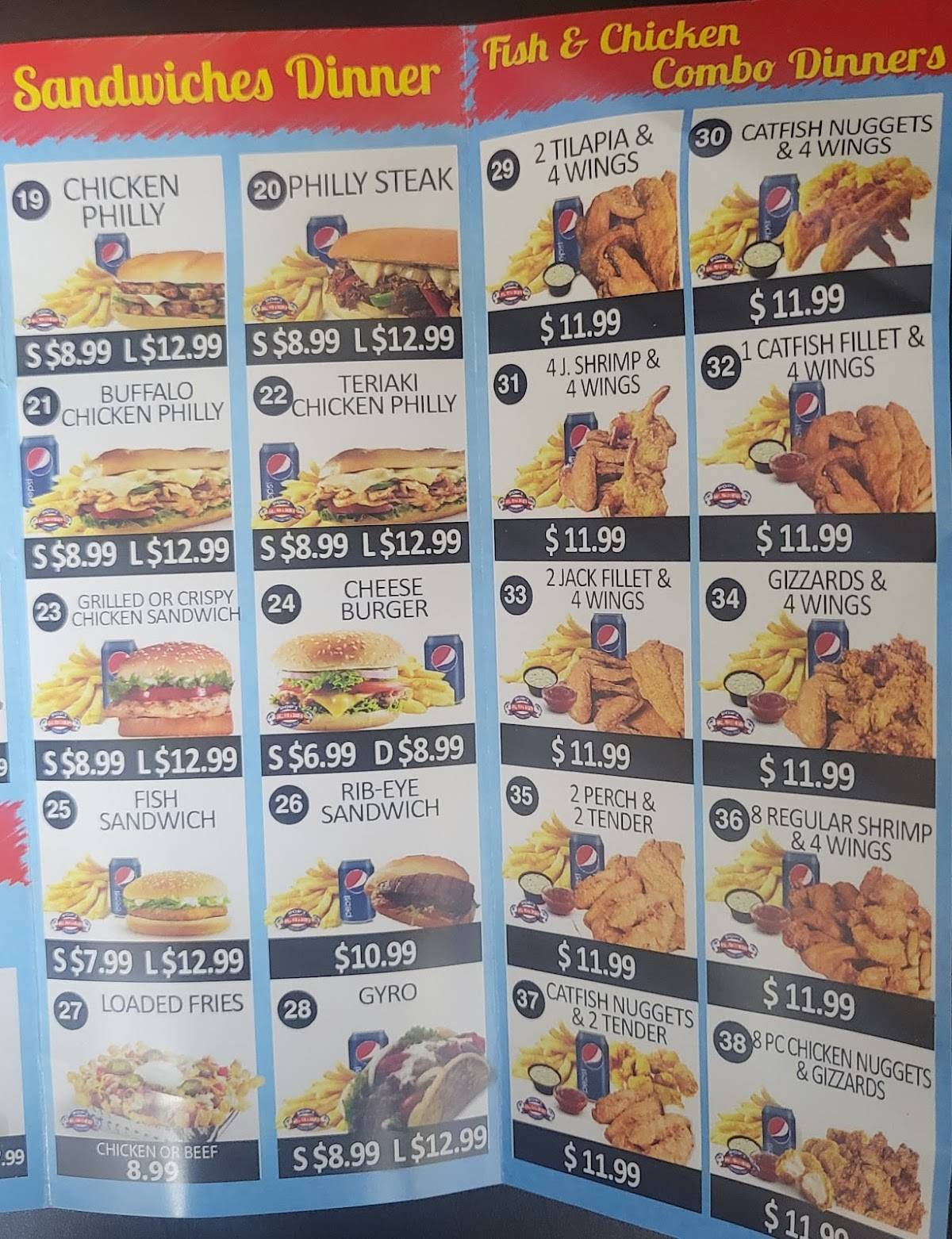 Menu at Pop's Grill, Fish & Chicken restaurant, Florissant