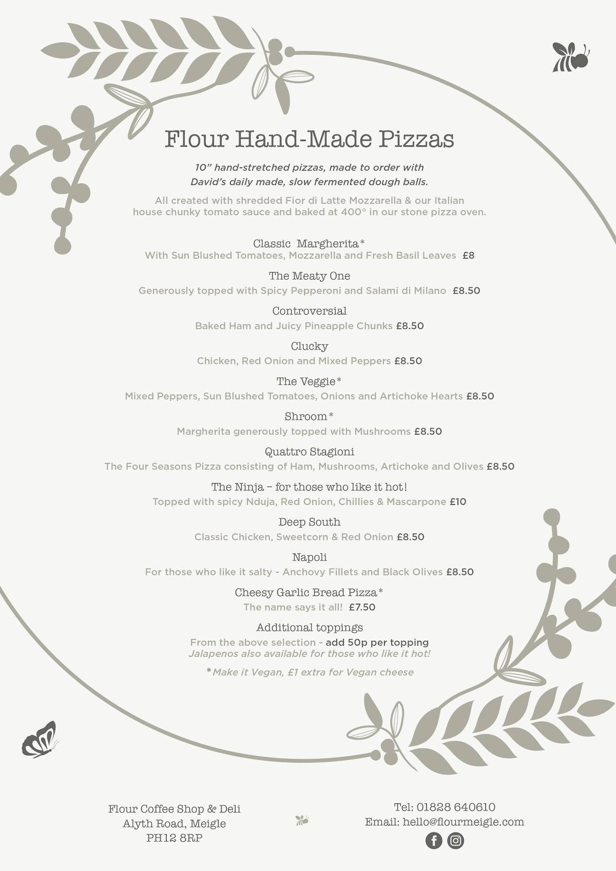 Carta del café Flour Coffee Shop & Deli, Meigle