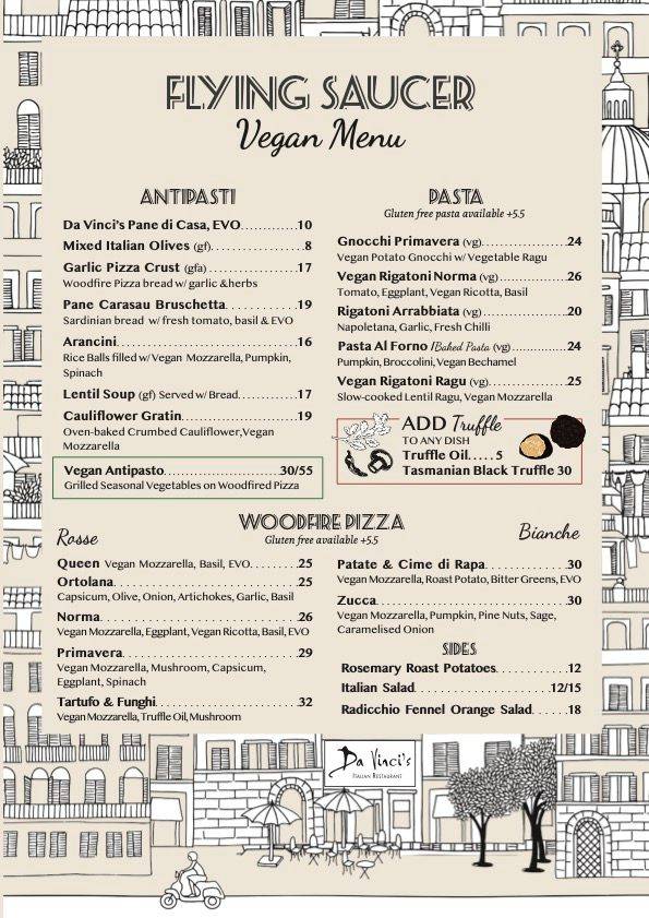 Menu at Flying Saucer Vegan Pizza restaurant, Chippendale