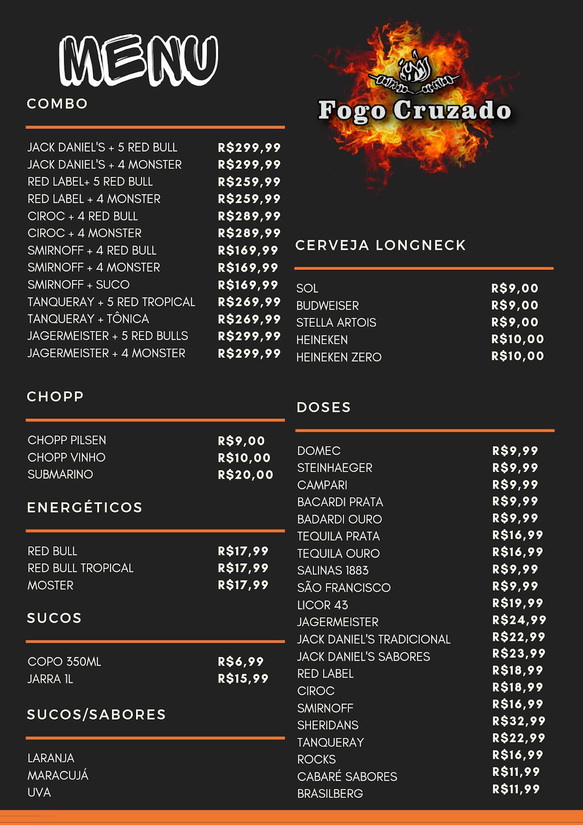 Menu at Fogo Cruzado pub & bar, Curitiba