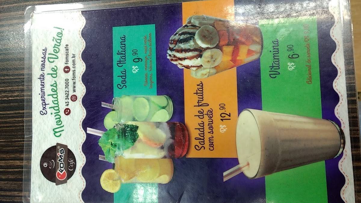 Menu em Fom's Cafe, Apucarana