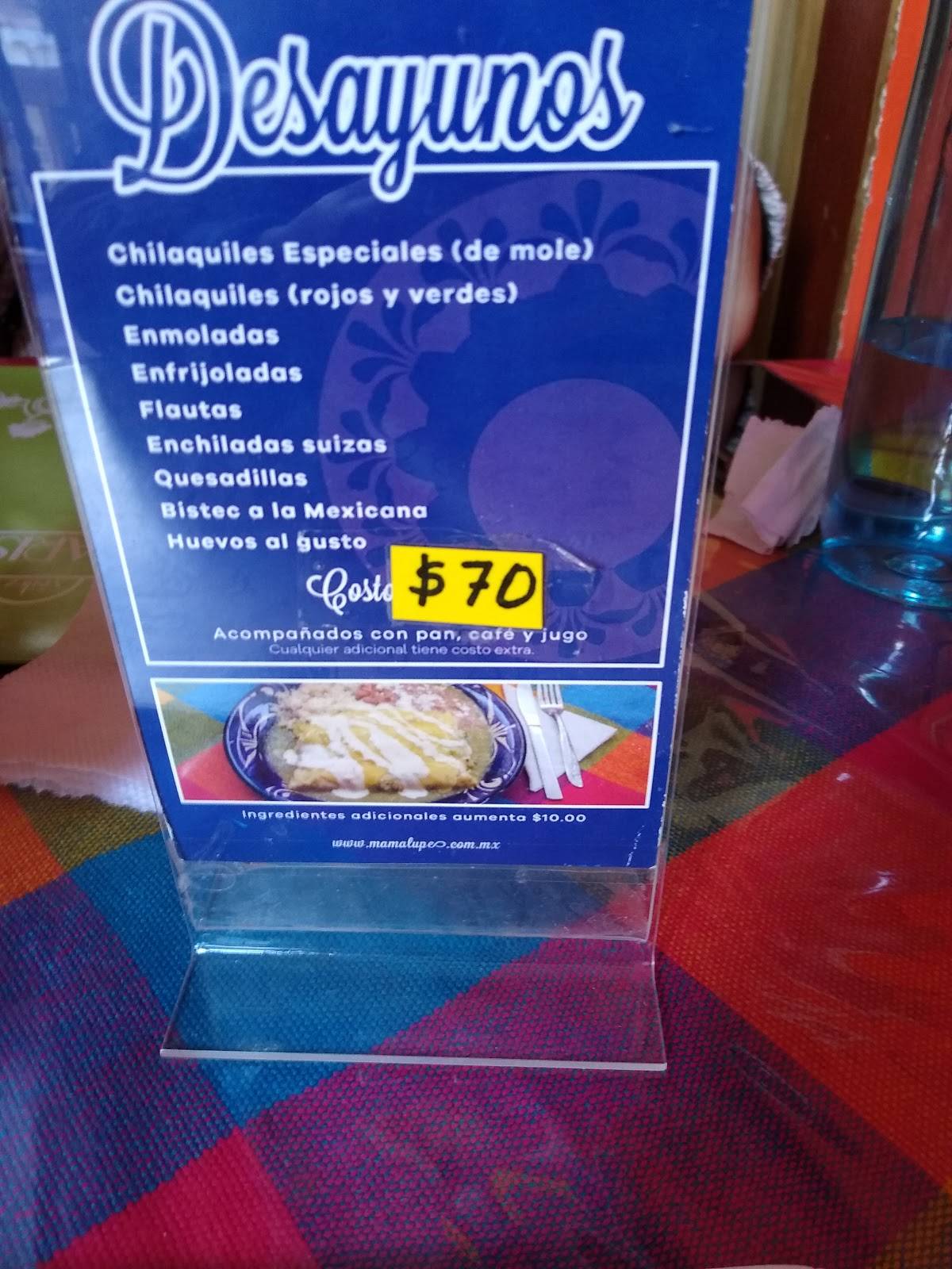 Carta del restaurante Fonda Mamá Lupe, Pátzcuaro