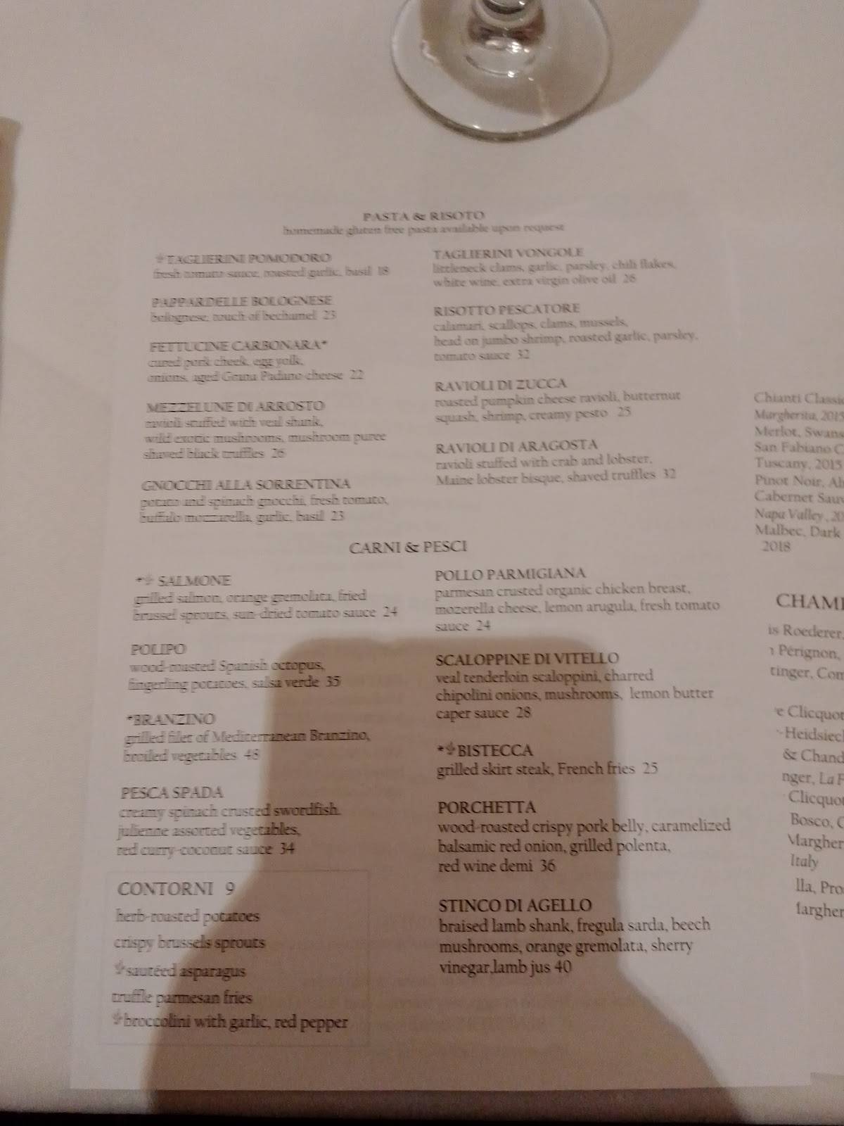 Menu at Fontana Italian Biltmore Hotel Miami restaurant, Coral Gables
