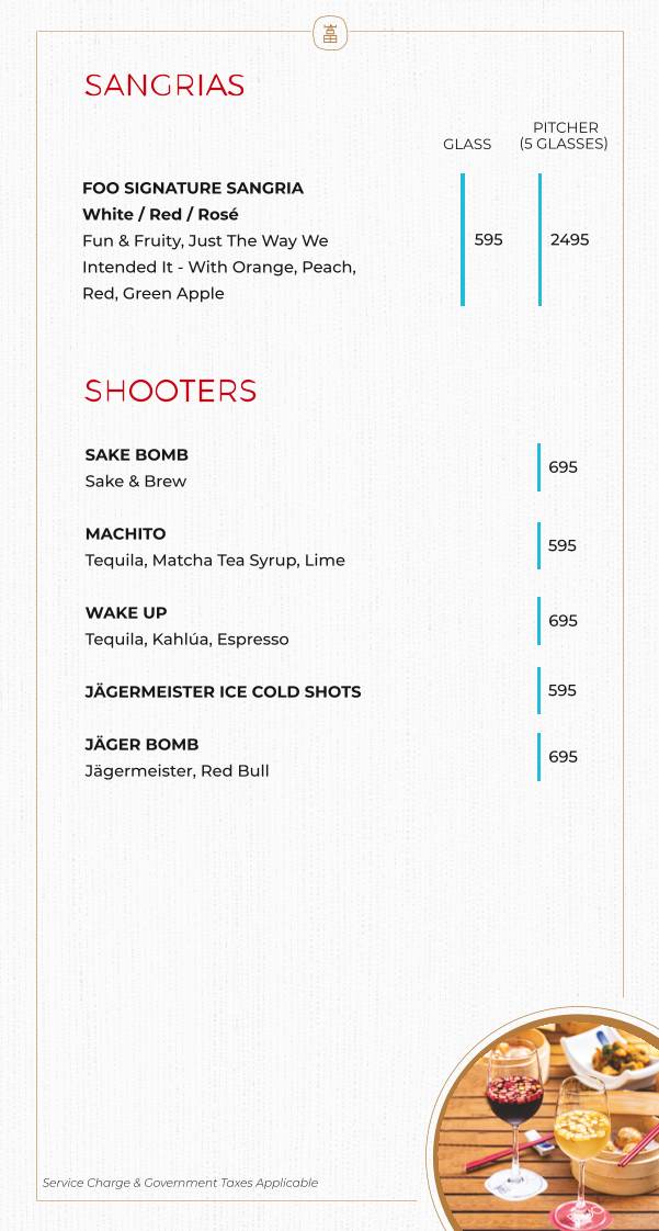 Menu at Foo Brigade Road, Bengaluru