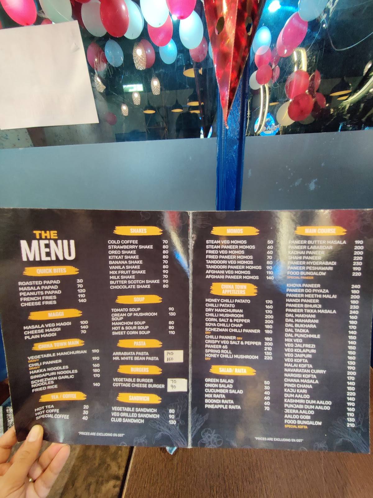 Menu at Food Bungalow, Agra