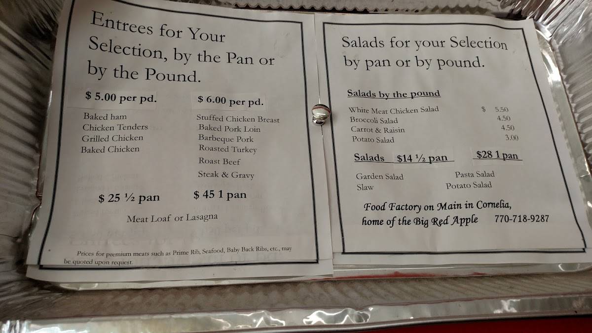 Menu at Food Factory On Main restaurant, Cornelia