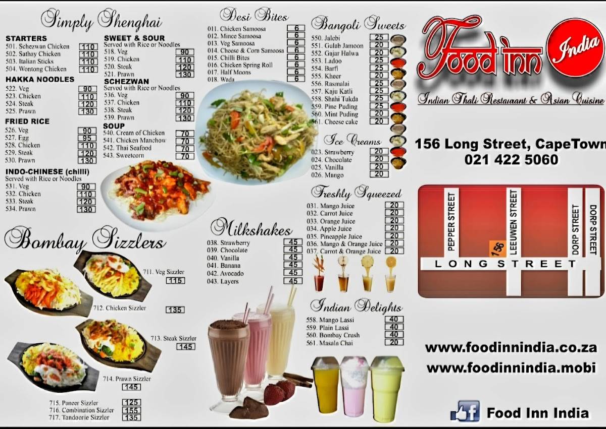 Menu at Food Inn India Long Street (Halaal) restaurant, Cape Town, 156 ...