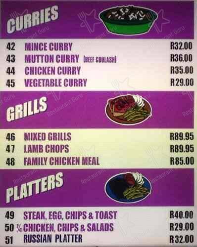 Menu at The Food Planet restaurant, Cape Town, 1 De Kock St