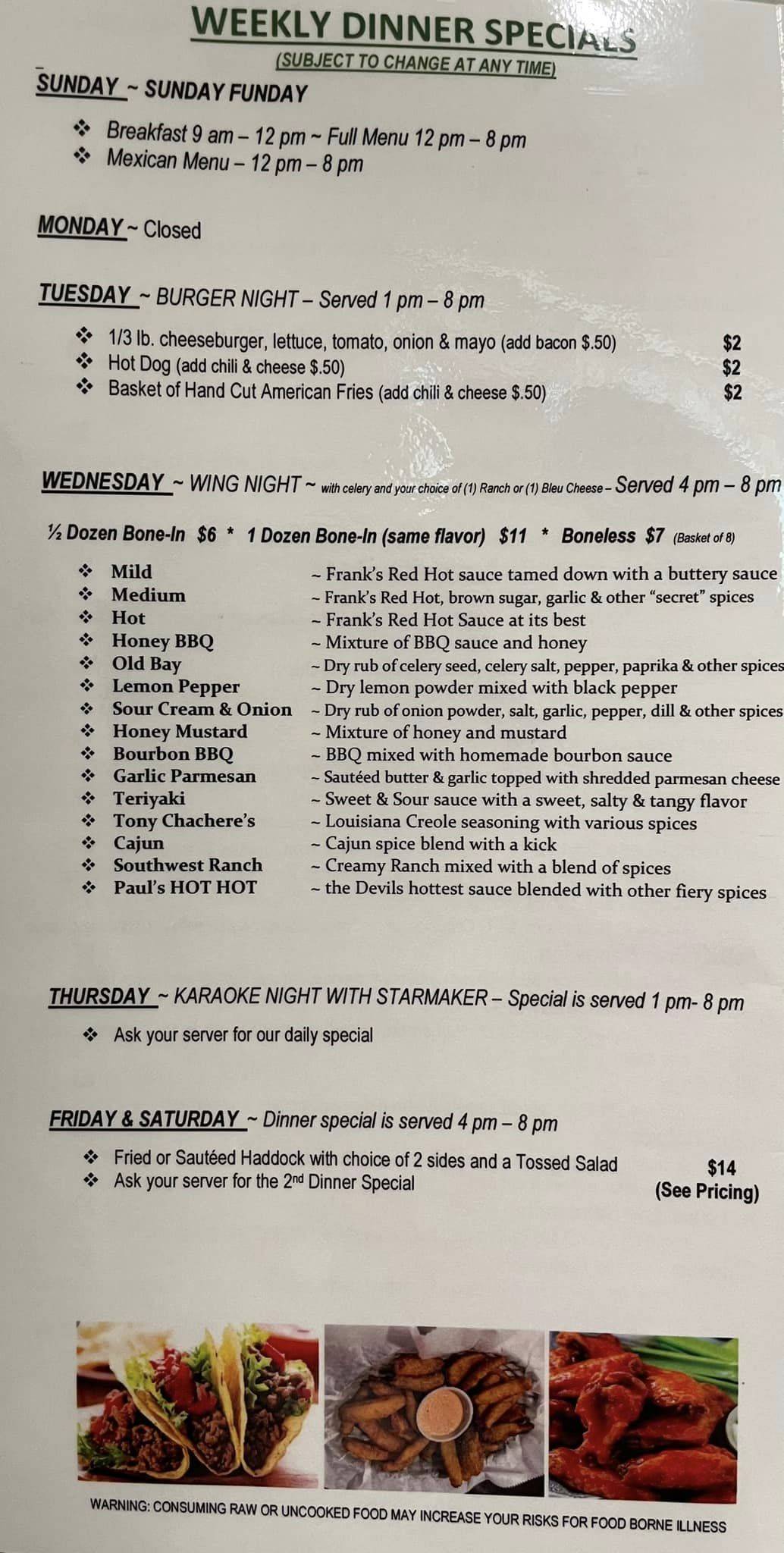 Menu at Forest House Hotel Inc pub & bar, USA, Buffalo Rd