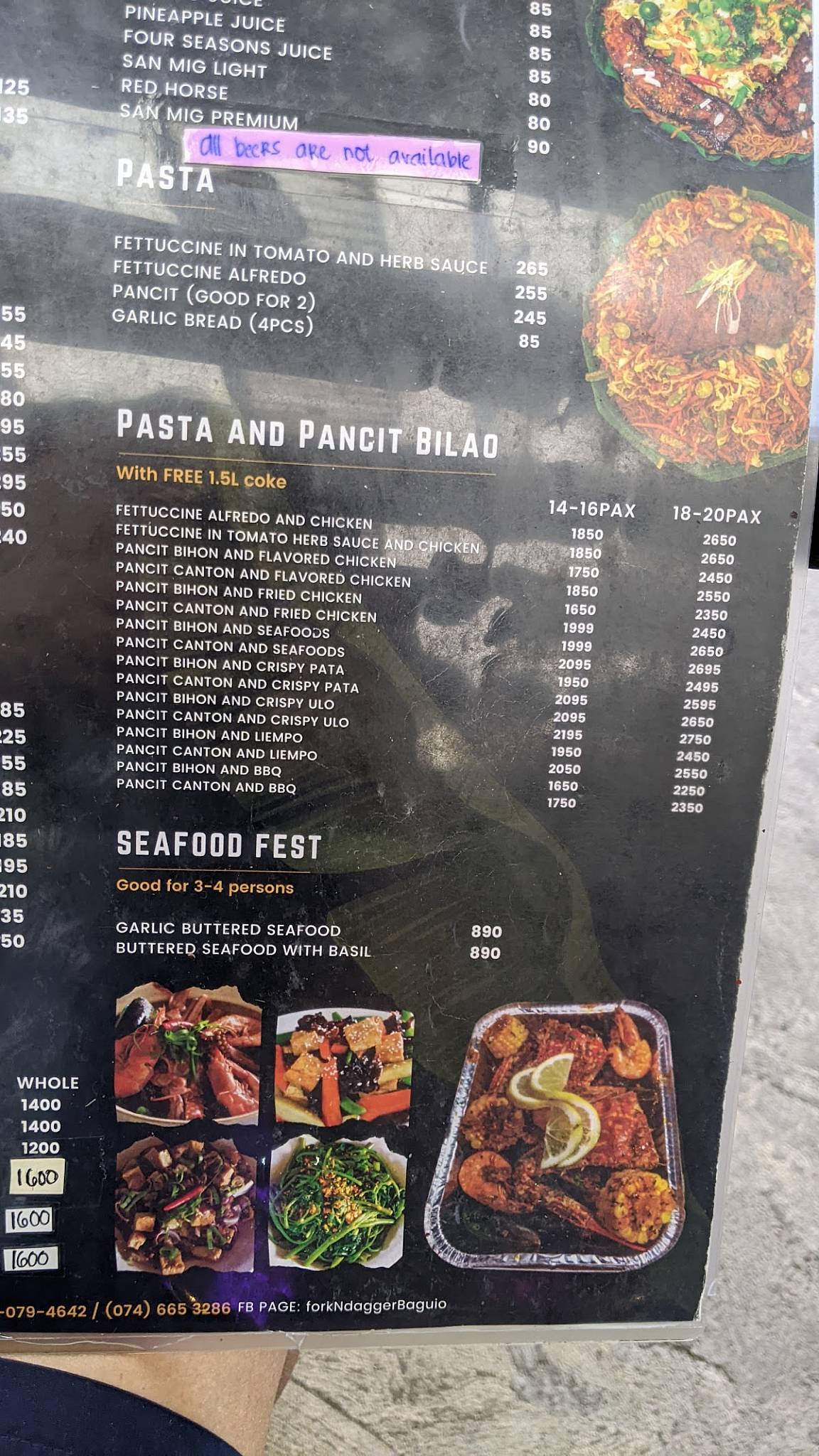 Menu at Fork N' Dagger restaurant, Baguio