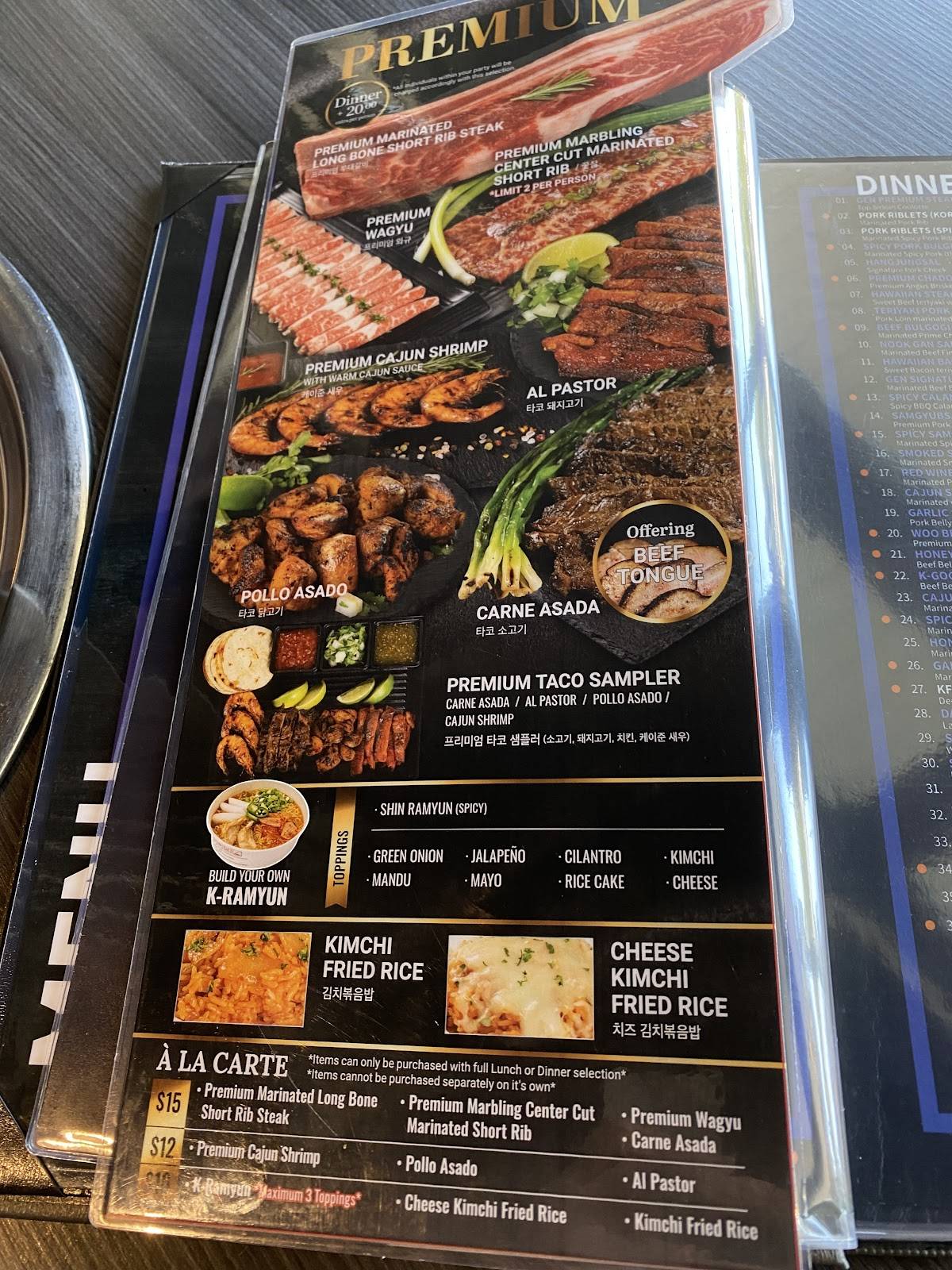Menu at Gen Korean BBQ House, Fort Lauderdale