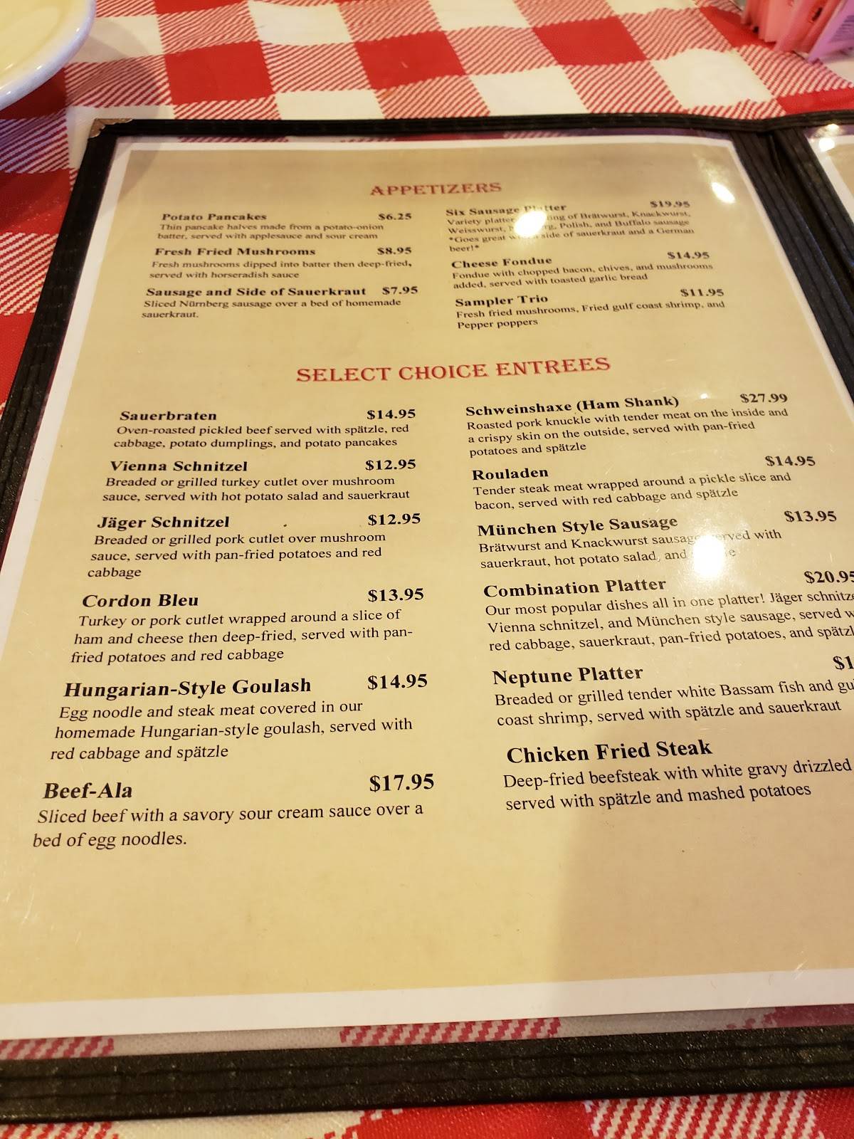 Menu at Little Germany restaurant, Fort Worth, Camp Bowie Blvd