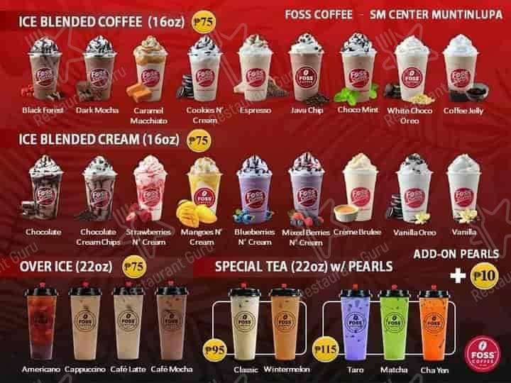 Menu at Foss Coffee, Manila, Second Floor