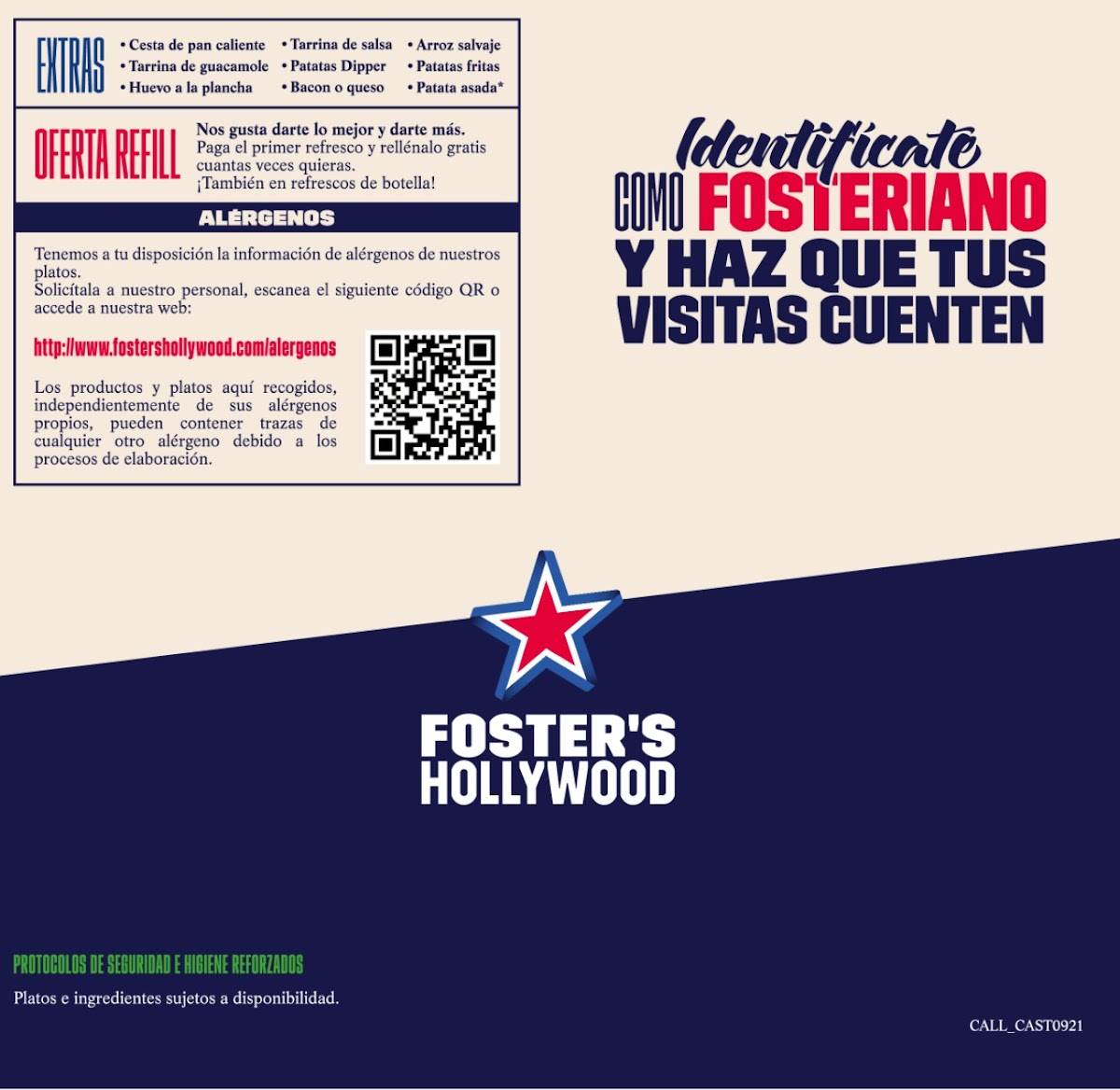 Menu at Foster's Hollywood restaurant, Barcelona, Carrer de Balmes