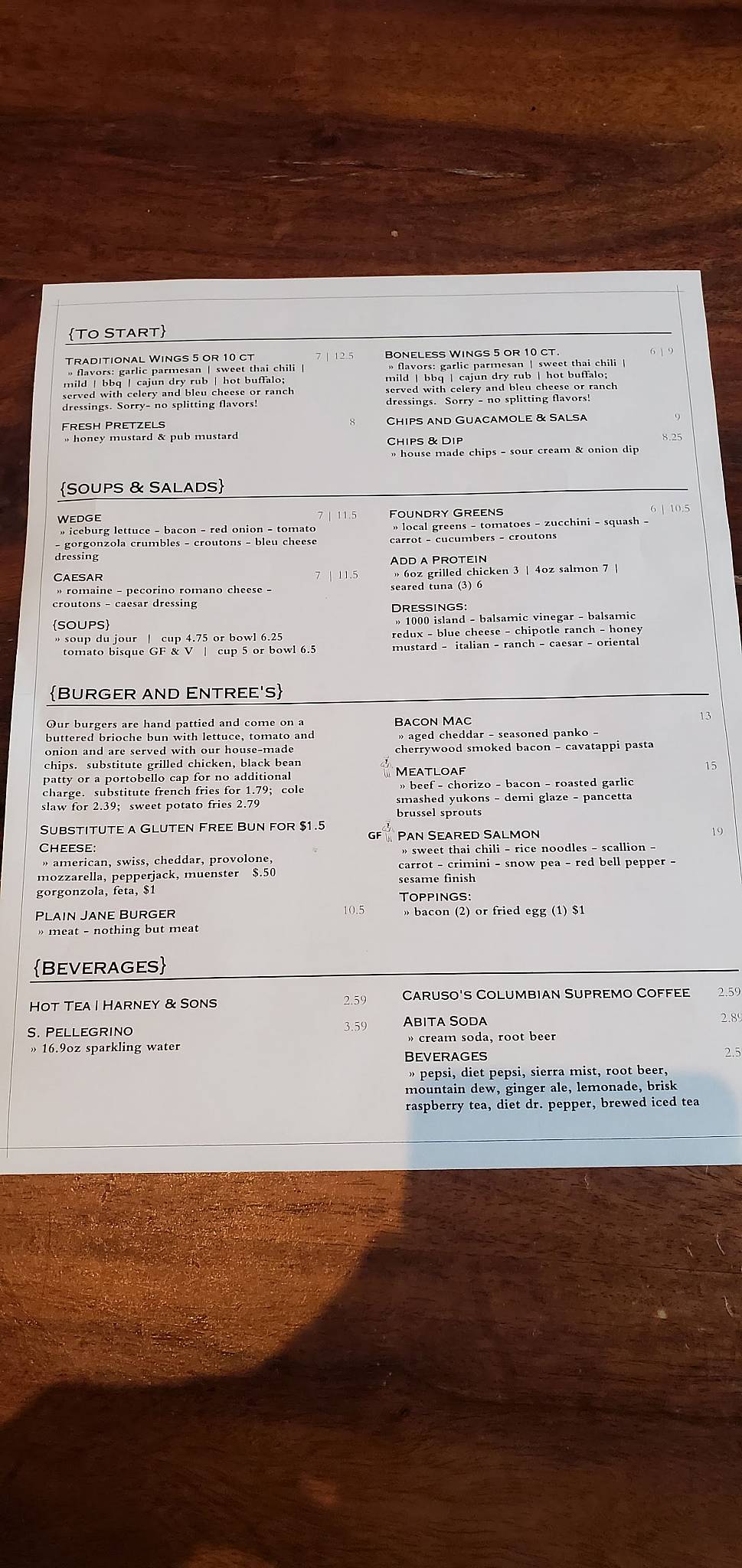Menu at Foundry Kitchen and Bar, Elyria