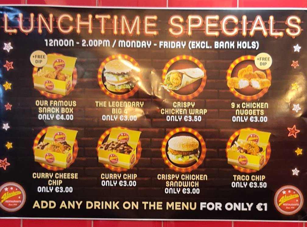 Menu at Four Lanterns restaurant, Buncrana, 38 Upper Main St