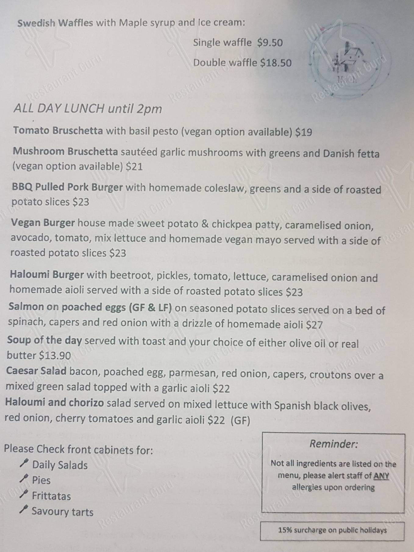 Menu at Four Seasons of Nosh cafe, Tanunda