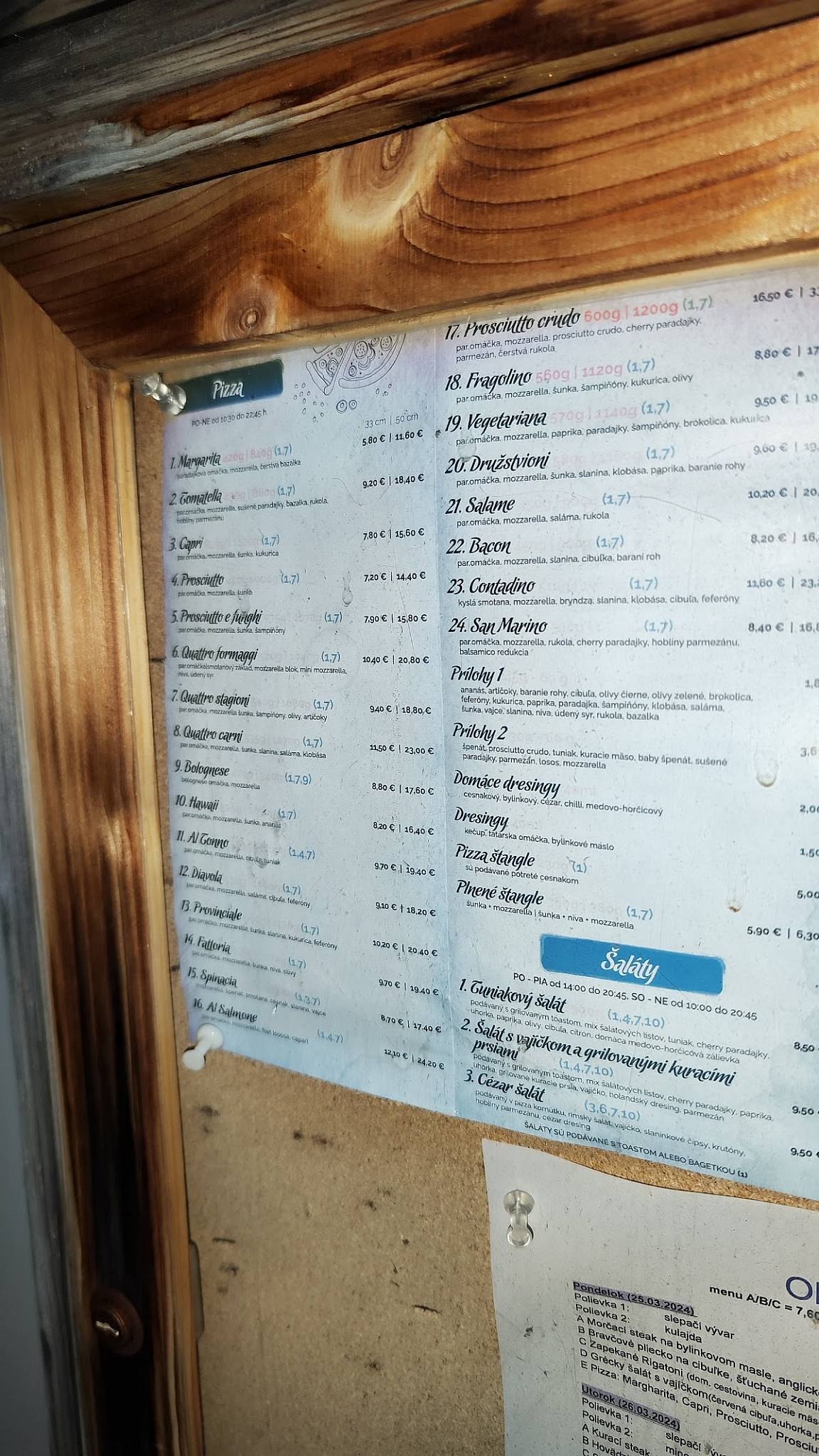 Menu at Fragolino ristorante restaurant, Bratislava, Opletalova 7062/94